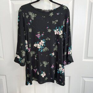 J. Jill | Tops | Jjill Blouse Tunic Womens Size L Black Floral Long ...